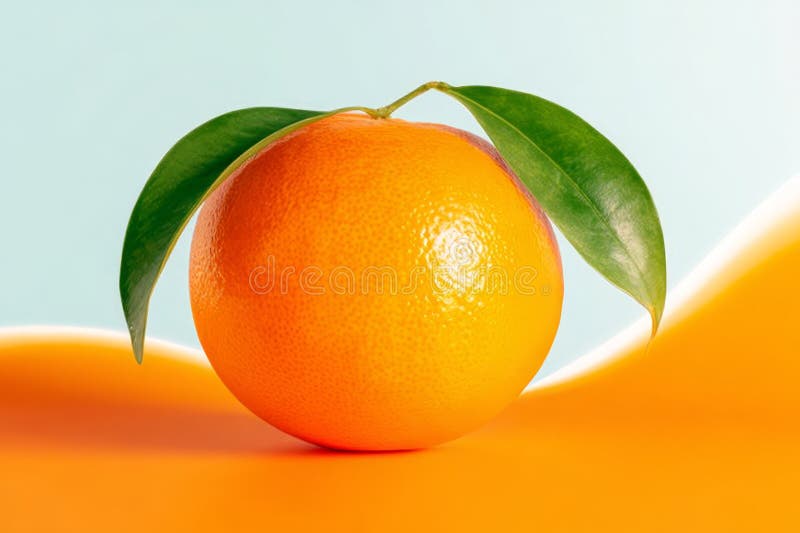 Vibrant Whole Orange with Fresh Leaves on Bright Orange Surface ...