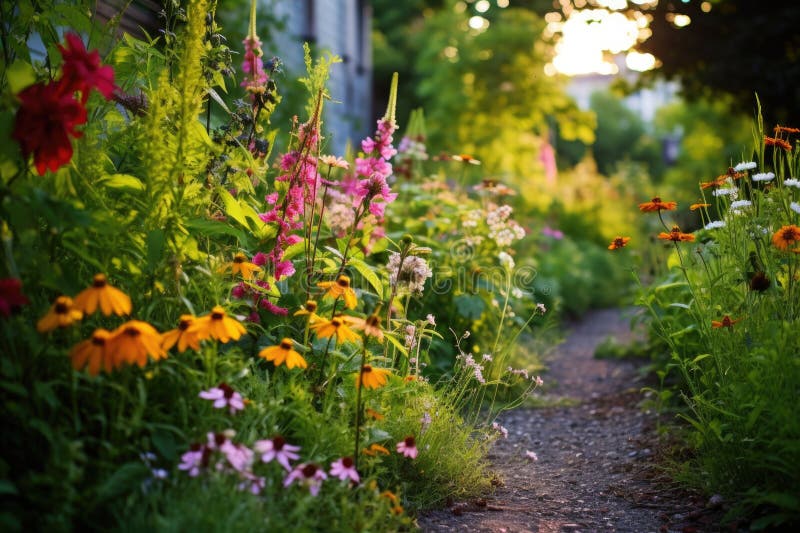 Vibrant Wild Herbs Growing Along a Path Stock Illustration ...