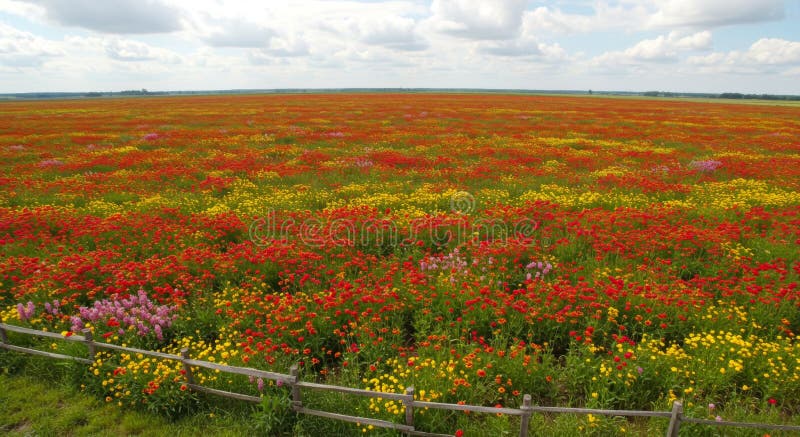Vibrant Wildflower Field in Summer Stock Illustration - Illustration of outdoor, field: 381499837