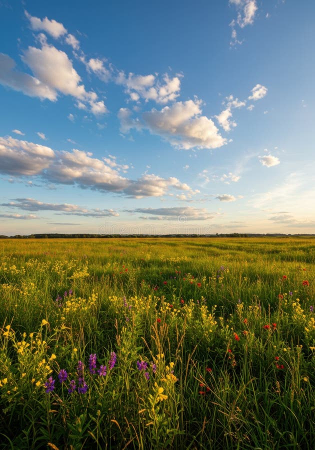 Vibrant Wildflower Field Under a Blue Sky Stock Photo - Image of ...
