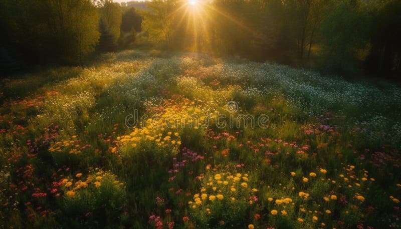 Vibrant Wildflowers Bloom in Tranquil Meadow Scene Generated by AI ...