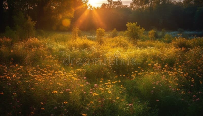 Vibrant Wildflowers Bloom in Tranquil Meadow Scene Generated by AI ...