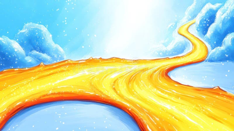 A Vibrant, Winding Golden Path Leads through a Bright, Serene Sky with ...