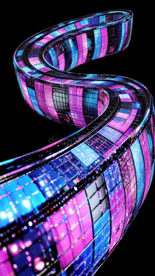 A Vibrant, Winding Pathway of Illuminated Digital Panels in Shades of ...