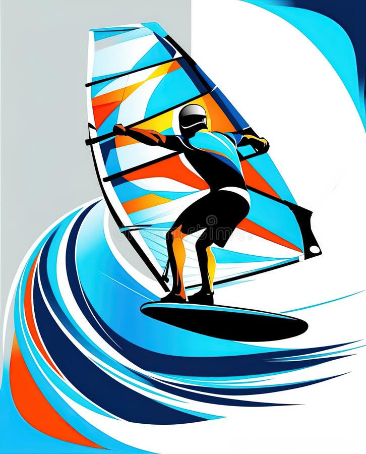 Vibrant Windsurfing Action with Bold Colors and Dynamic Ocean Waves ...