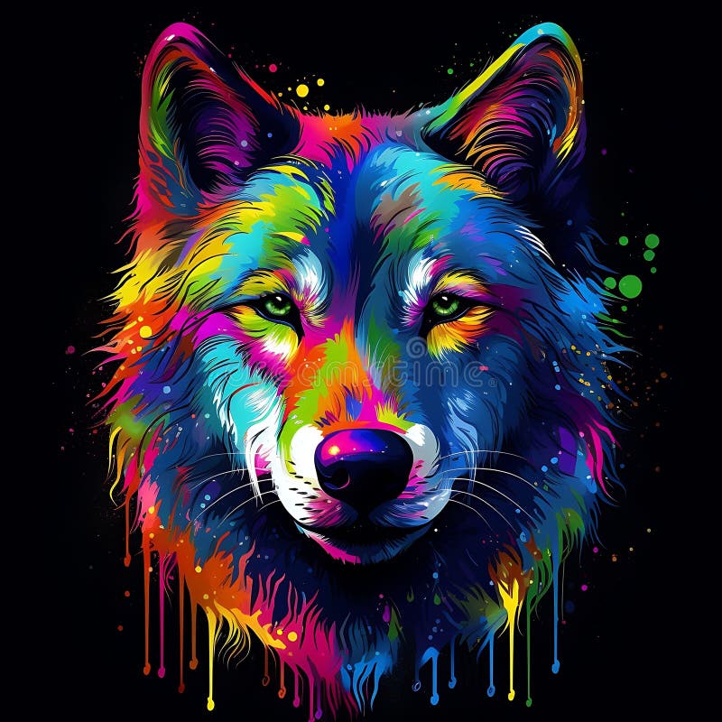 Colorful Wolf Illustration Featuring Vibrant Hues and Expressive ...