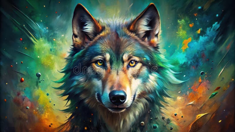 Vibrant Wolf Portrait in a Cosmic Abstract Setting. Generative AI Stock ...