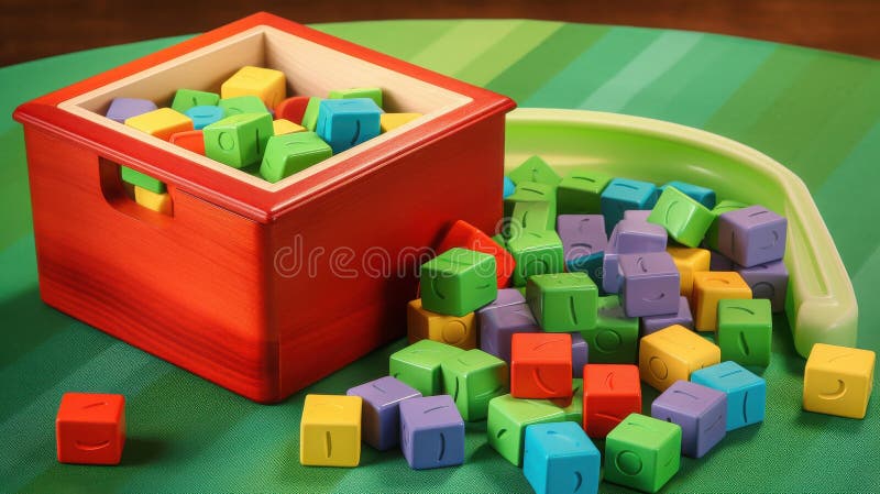 Vibrant Wooden Blocks in Box Stock Illustration - Illustration of food ...