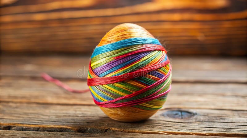 Vibrant Wooden Eggs Elegantly Wrapped in Colorful Threads Resting on a ...