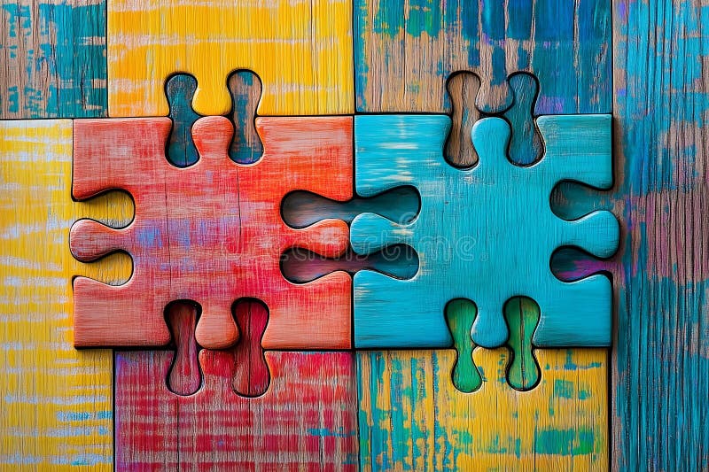 Vibrant Wooden Puzzle Pieces, Representing Unity and Teamwork Stock ...