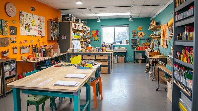 A Vibrant Workshop Space Filled with Crafting Supplies and Creative ...