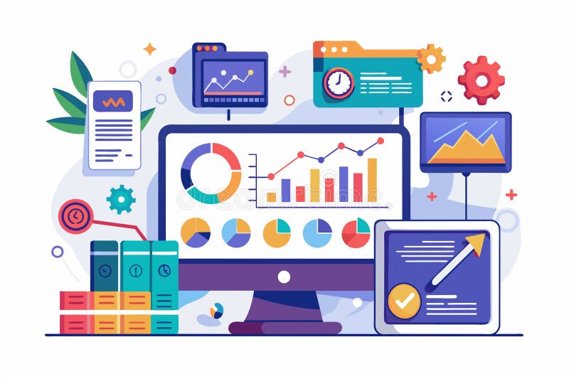 A Vibrant Workspace with Charts, Graphs, and Data Tools Illustrates ...