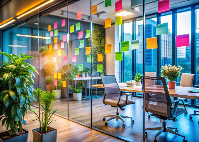 Vibrant Workspace Colorful Sticky Notes Illuminate a Modern Office ...