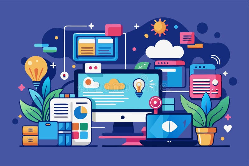 A Vibrant Workspace Features Customizable Illustrations Designed for ...