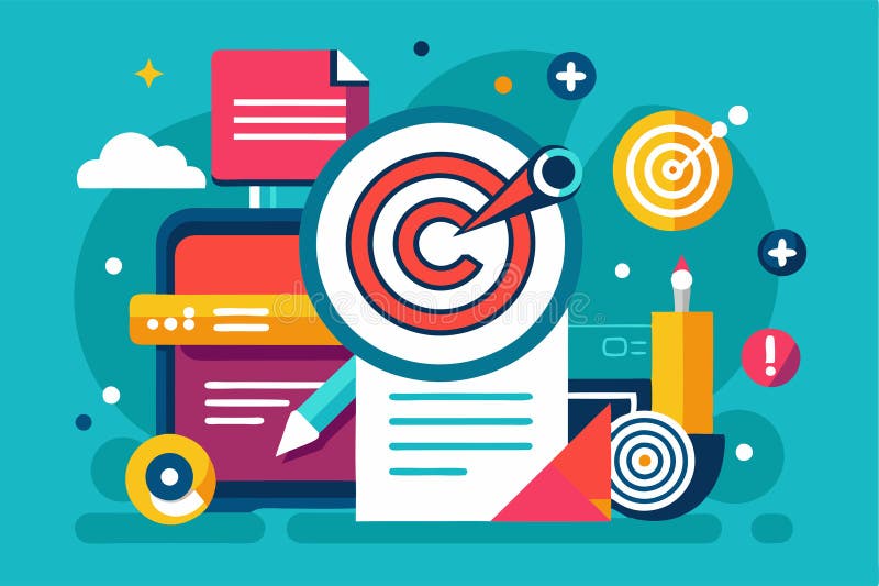 A Vibrant Workspace Features Targets, Pens, and Documents Illustrating ...