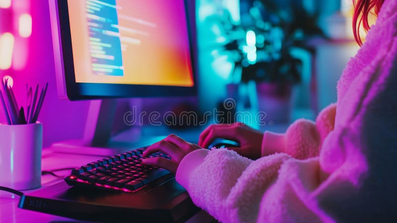 Vibrant Workspace with Plants and Colorful Decor Stock Illustration ...