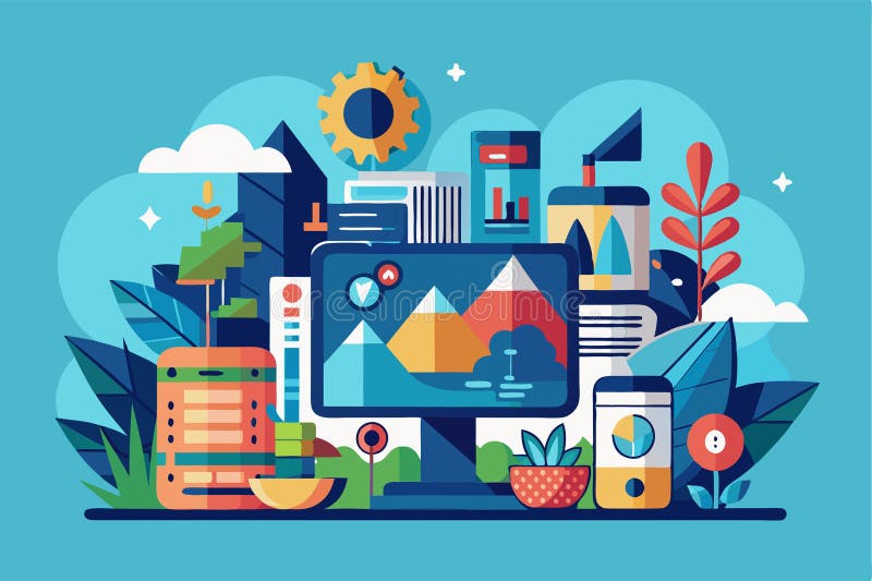 A Vibrant Workspace Showcases Tech Devices among Greenery, Inspiring ...