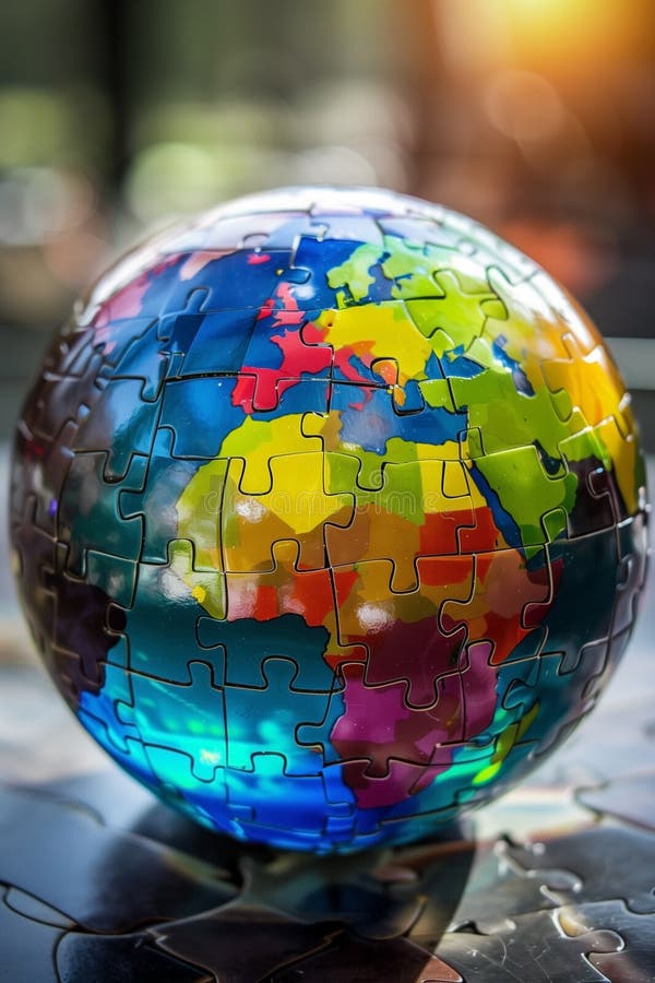 Colorful World Globe Puzzle, Symbolizing Global Connections and Unity ...