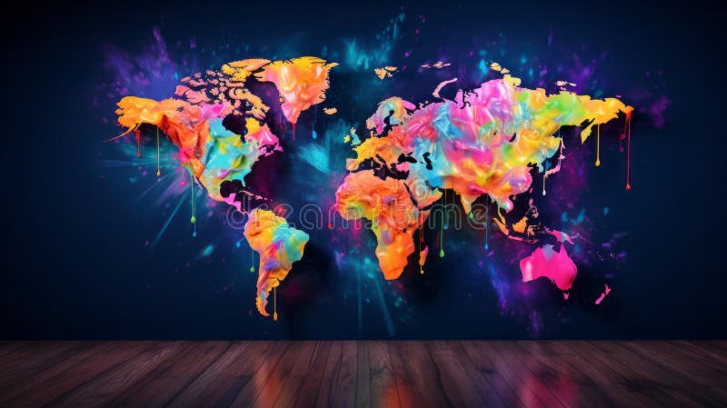 A Colorful World Map on a Dark Background Stock Image - Image of ...