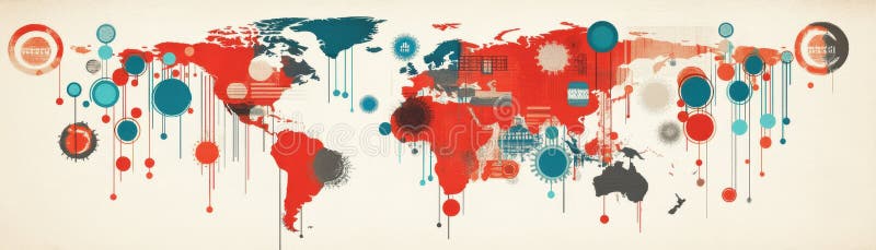 Vibrant World Map, Colorful Depiction of Global Interconnections and ...