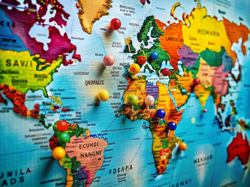 Vibrant World Map with Detailed Spot Colors and Precise Markers a ...