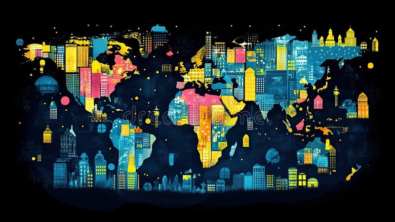 Global Cityscape at Night stock illustration. Illustration of ...