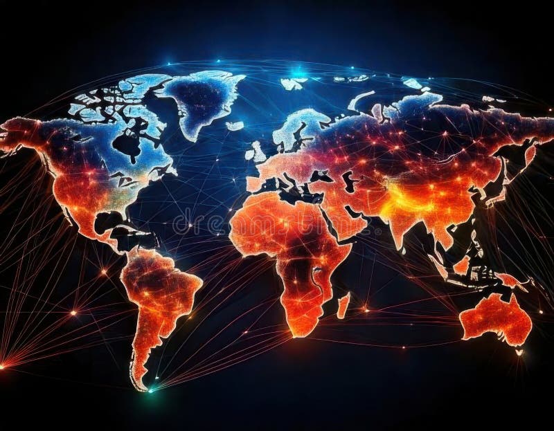 Vibrant World Map of Global Network Connections Stock Illustration ...