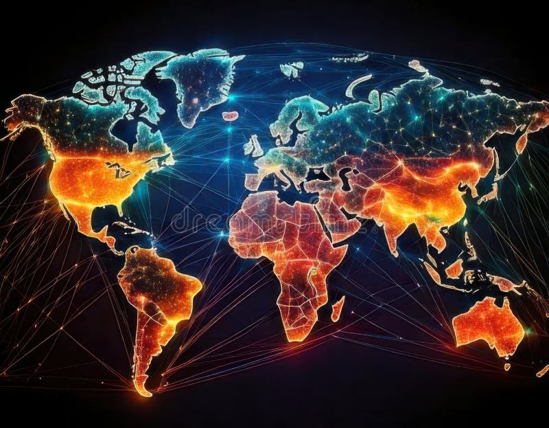Vibrant World Map of Global Network Connections Stock Illustration ...