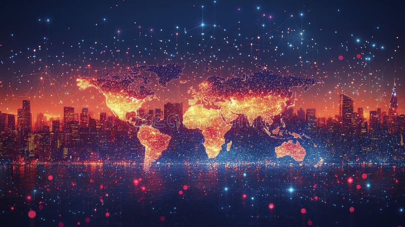 Vibrant World Map with Radiant Connections Stock Illustration ...