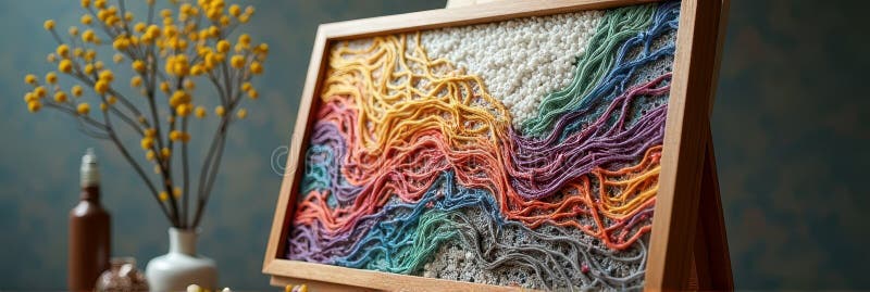 Vibrant Yarn Art in Wooden Frame with Plush Texture and Warm Color Palette Stock Photo - Image ...