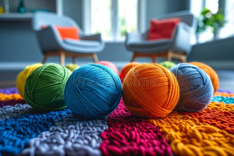 Group Therapy Support, Vibrant Yarn Balls on Chairs Create a Circle ...