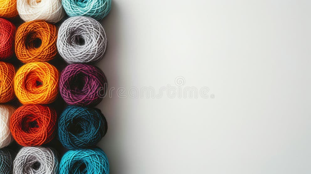 Vibrant Yarn Rolls Create a Grid Pattern Against a White Backdrop ...
