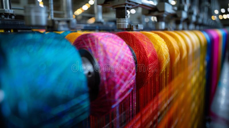 Colorful Threads Being Produced in a Textile Factory Showcasing Vibrant ...