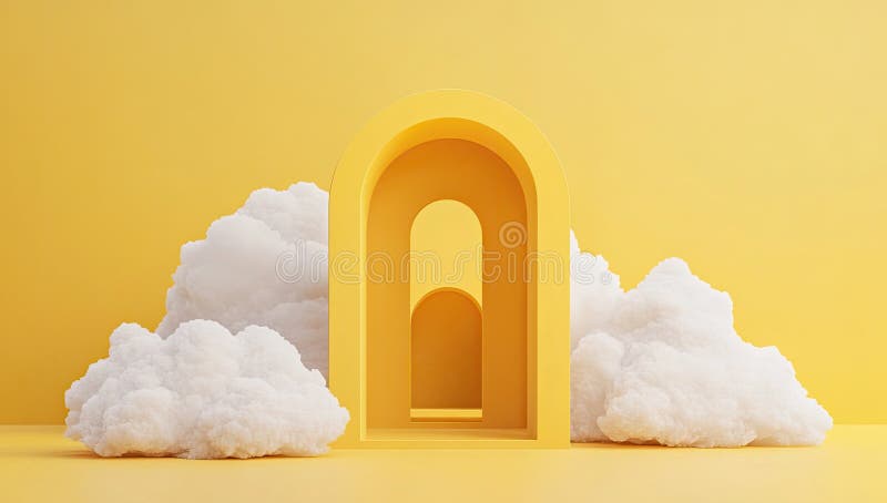 Yellow Archway in Cloudscape Stock Illustration - Illustration of ...
