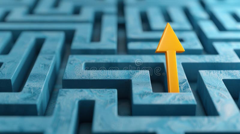 A Vibrant Yellow Arrow Guides through a Complex Blue Maze, Representing ...