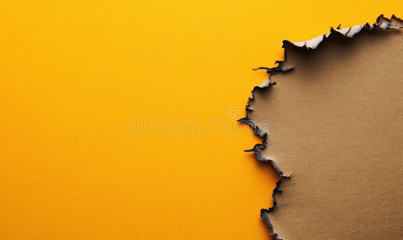 Vibrant Yellow Backdrop Partially Obscured by an Irregular, Torn Kraft ...