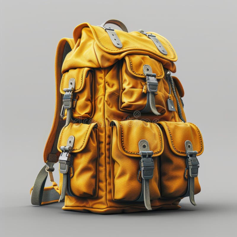 Yellow Backpack with Pockets Showcased on a Neutral Backdrop Stock ...