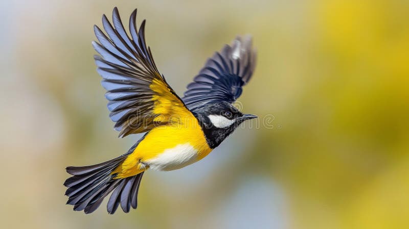 Vibrant Yellow and Black Bird in Flight Stock Illustration ...
