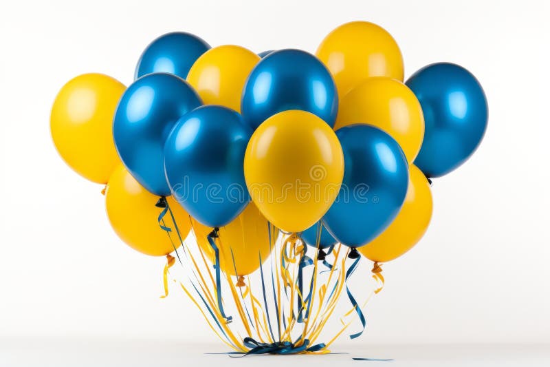 Vibrant Yellow and Blue Balloons Floating Gracefully Against a Pristine ...