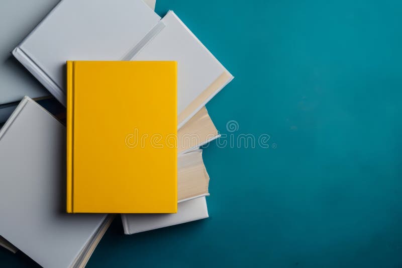 Vibrant Yellow Book among Minimalist Gray Books on Teal Background for ...