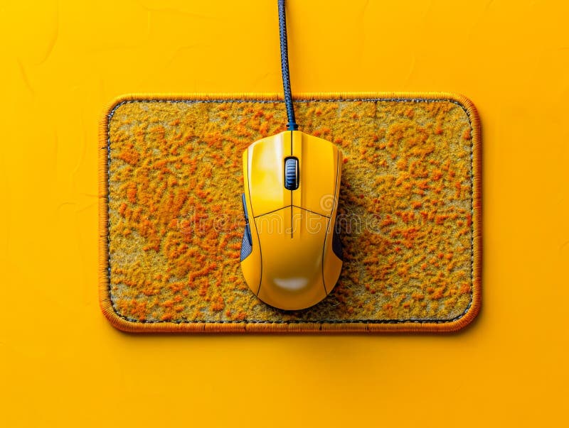 Vibrant Yellow Computer Mouse on Textured Yellow Mouse Pad, Bright ...