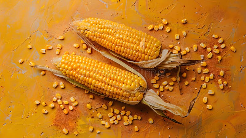 Fresh Corn Cobs on a Rustic Orange Surface, Vibrant Summer Harvest ...
