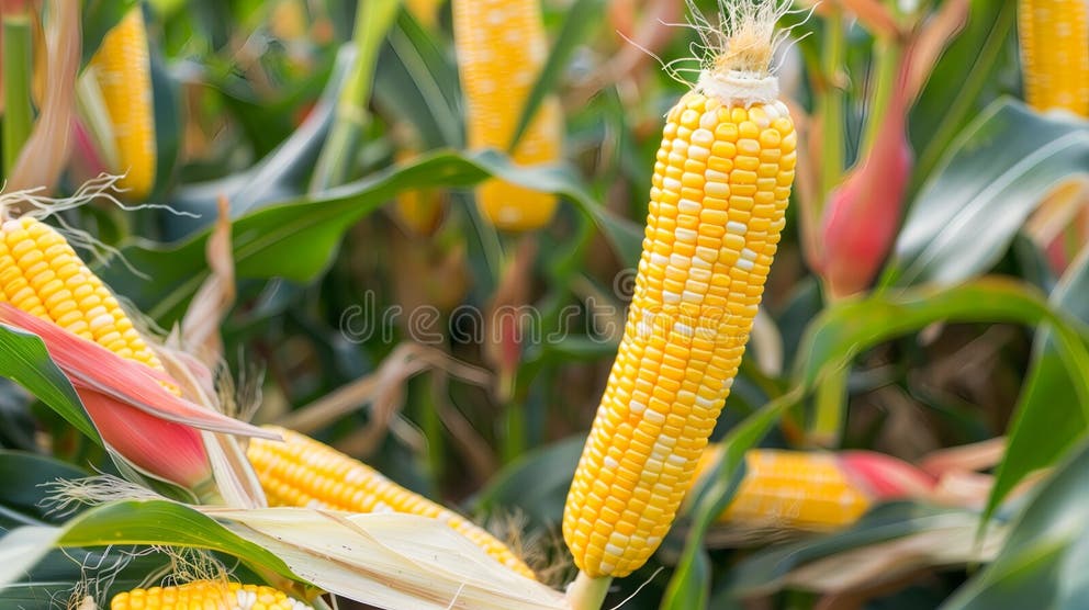 Vibrant Yellow Corn Cobs with Silk in Field Stock Illustration ...