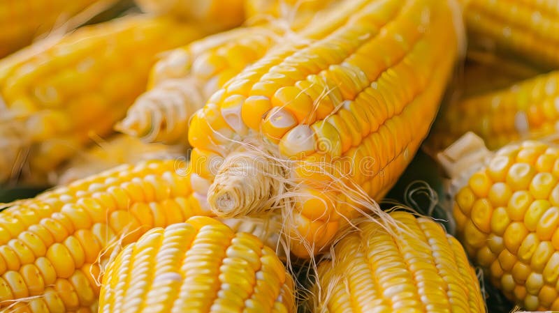 Vibrant Yellow Corn Cobs with Silk in Field Stock Illustration ...