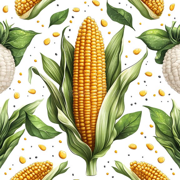 Vibrant Yellow Corn Seamless Pattern Design Fresh Maize Illustration ...