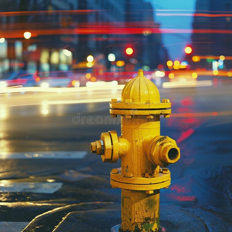 Vibrant Yellow Fire Hydrant Amidst Traffic Lights, Ensuring Safety and ...