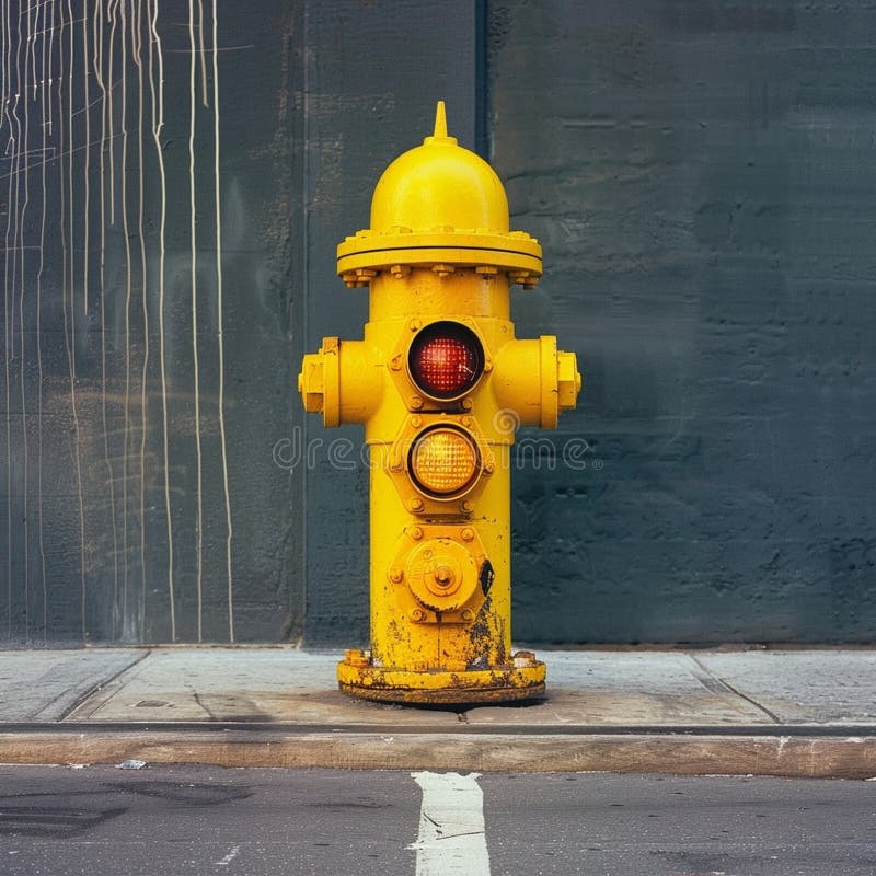 Vibrant Yellow Fire Hydrant Amidst Traffic Lights, Ensuring Safety and ...