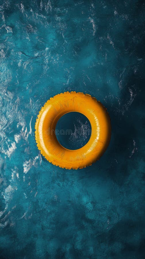 A Bright Yellow Float Ring Floats on Clear Blue Water during a Sunny ...