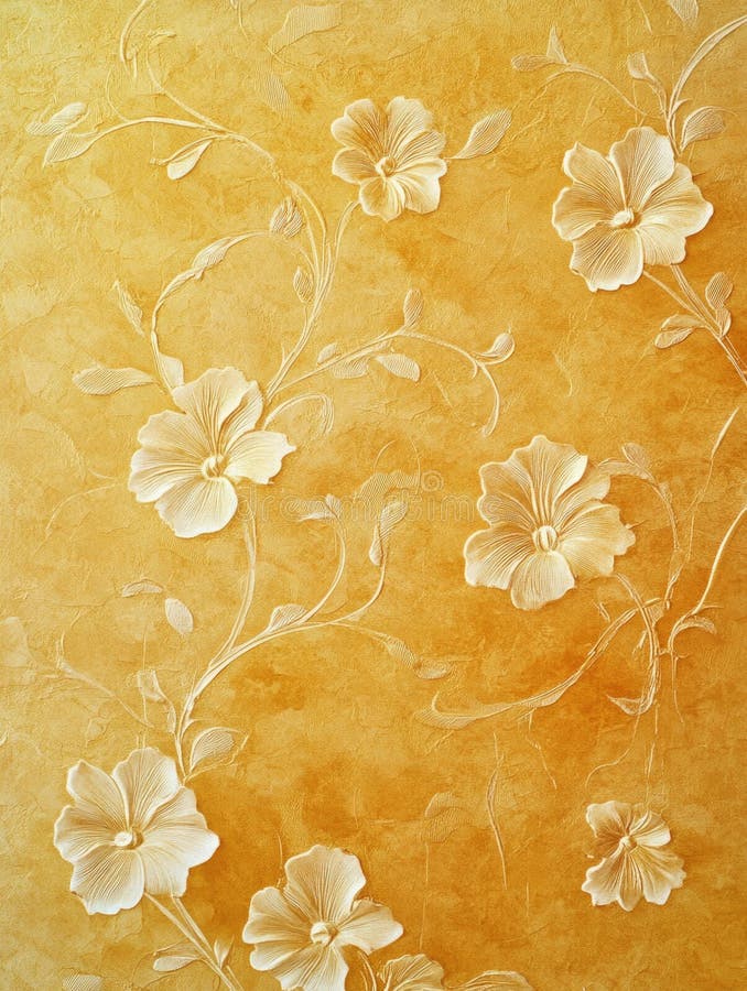 Vibrant Yellow Floral Textured Wallpaper Stock Image - Image of ...