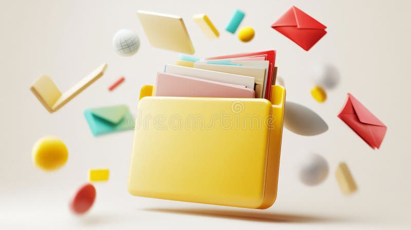 Vibrant Yellow Folder Icon with Floating Colorful Documents and Shapes ...